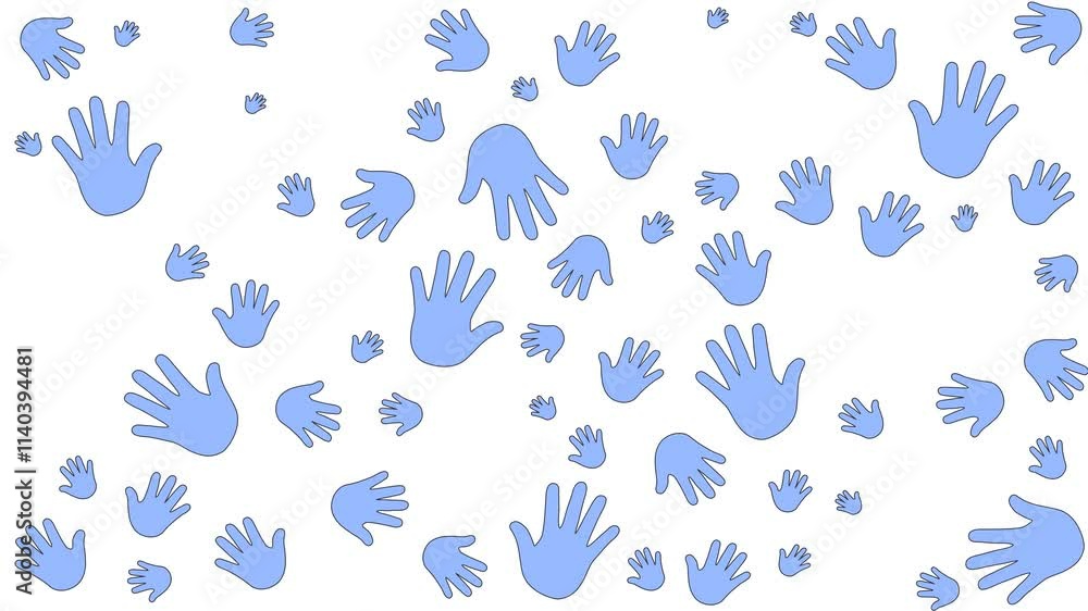 Video background with human children's and adults hands imprint. Blue ...