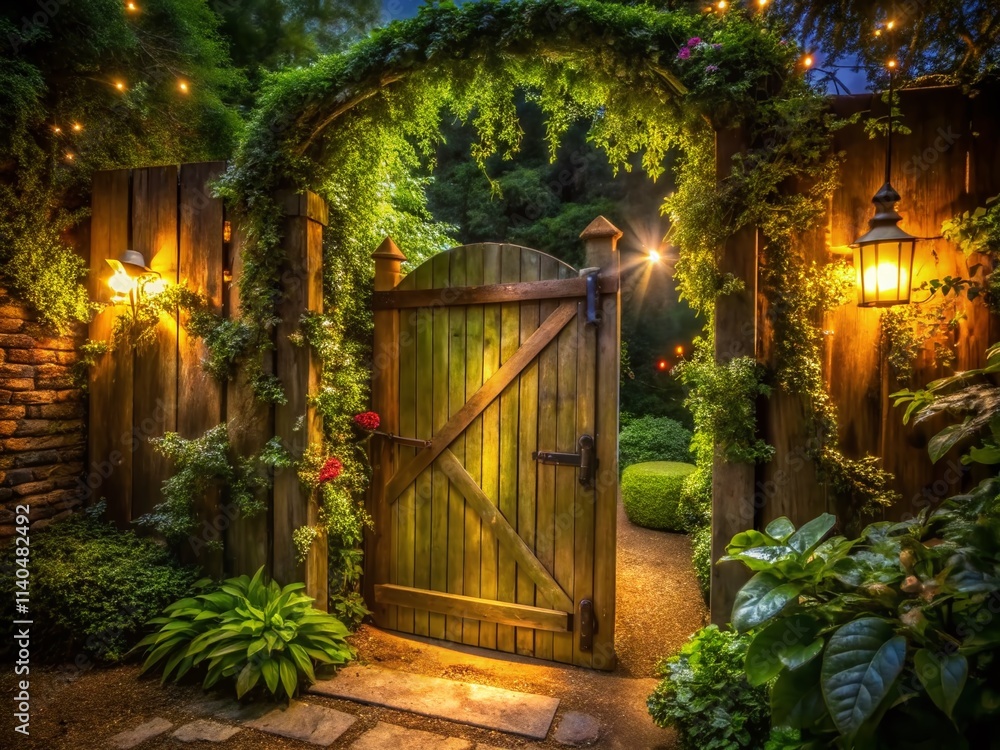 Long Exposure Wooden Garden Gate Photography, Rustic Wooden Gate, Night ...