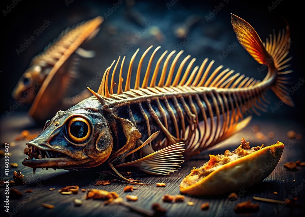 Night Photography Salmon Fish Bones Still Life, Dark Moody Fish ...