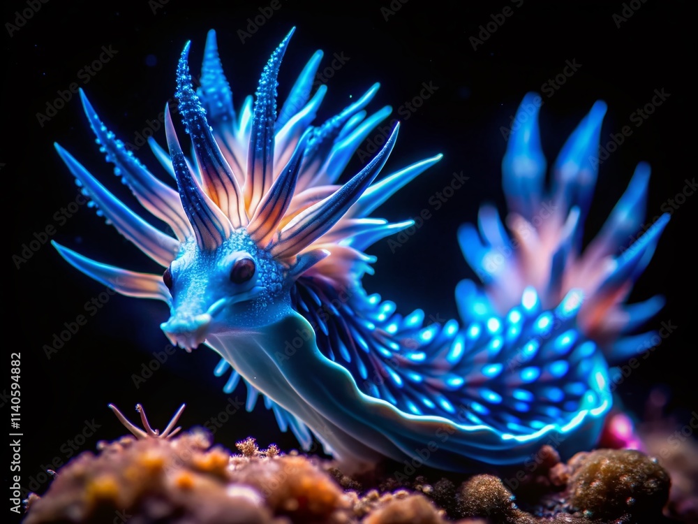 Night Sea Slug Dragon, Bioluminescent Blue Dragon, Underwater ...