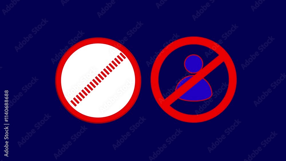 No entry sign 3D animation on green screen and People not allowed icon ...
