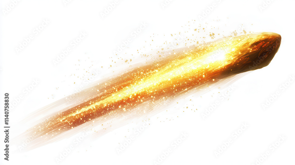 A golden comet with a glowing red star at its core, shimmering bright ...