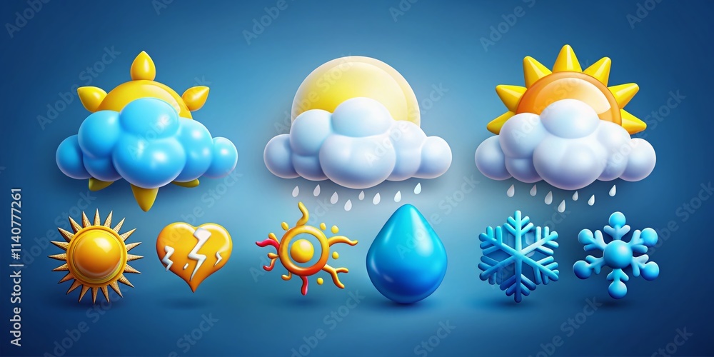 Vibrant 3D Weather Symbols: Sun, Cloud, Rain, Snow, Storm Graphics for ...