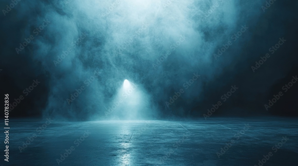 Mysterious Blue Fog Dramatic Light Beam Dark Environment Stock Photo ...
