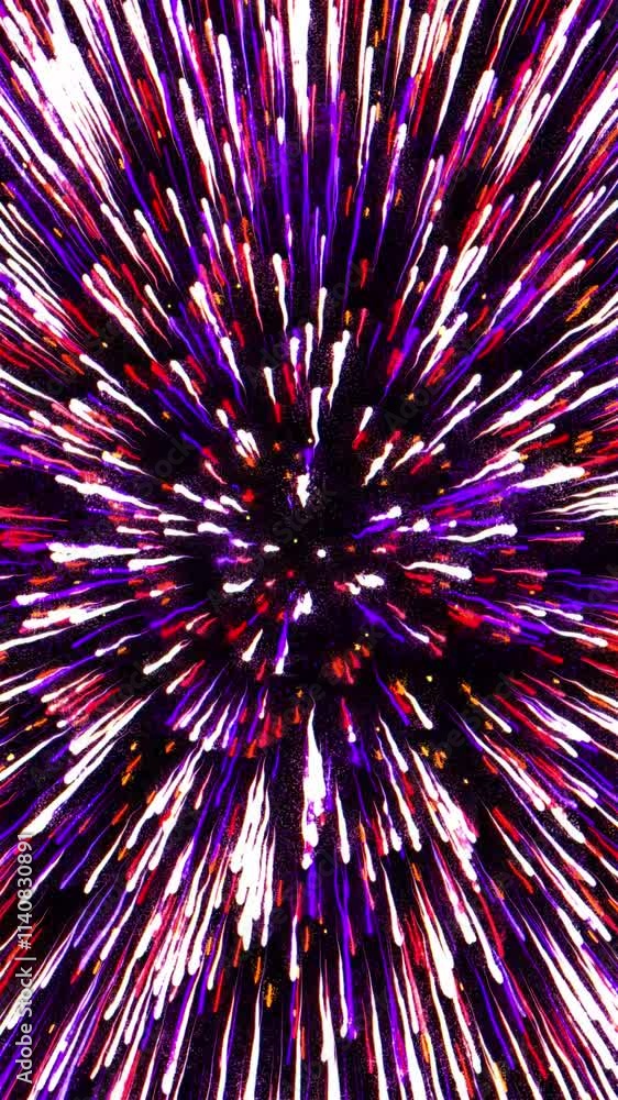 Pink energy lights fireworks moving in black background. 3d animation ...