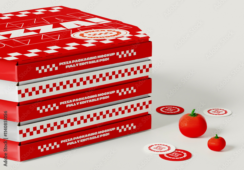 Front View of Stacked Pizza Boxes Stock Template | Adobe Stock