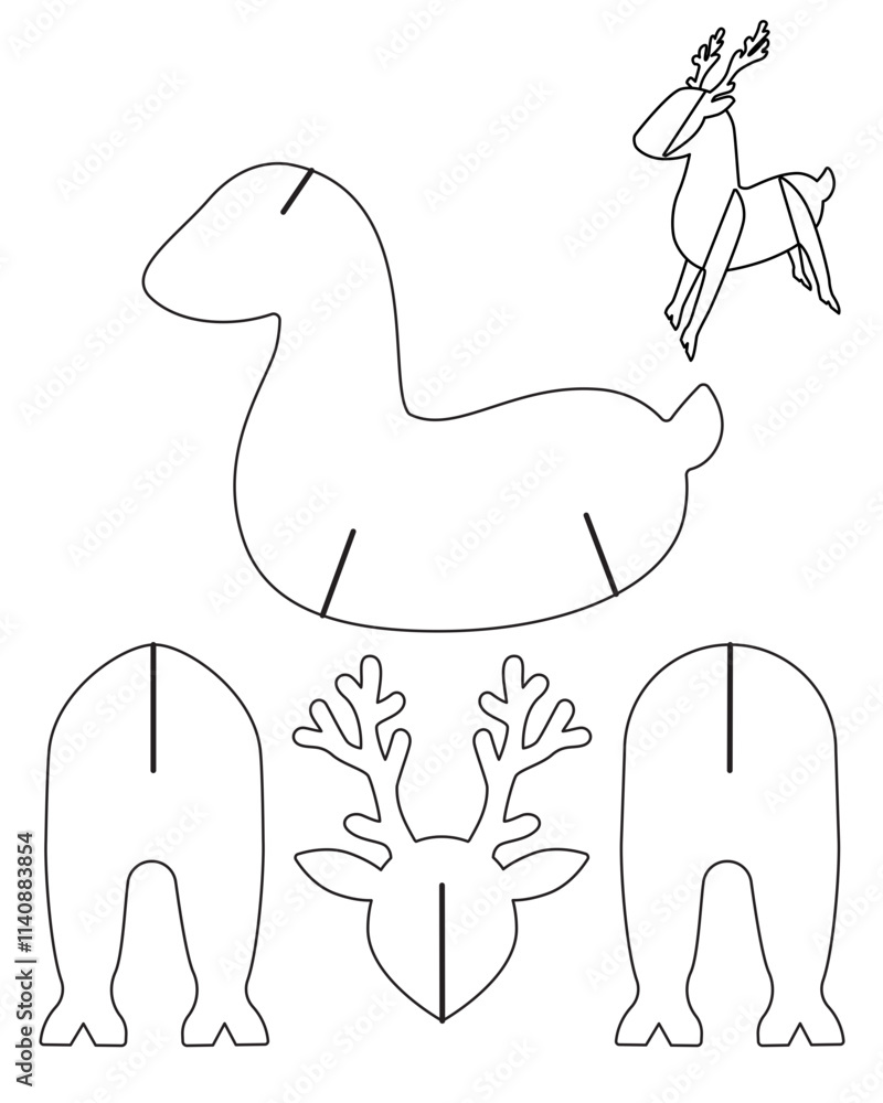 Christmas Deer, Printable DIY template for 3D figurine simple cardboard ...