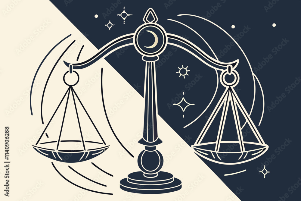 Libra zodiac sign icon, elegant minimalistic design, thin gold outline ...