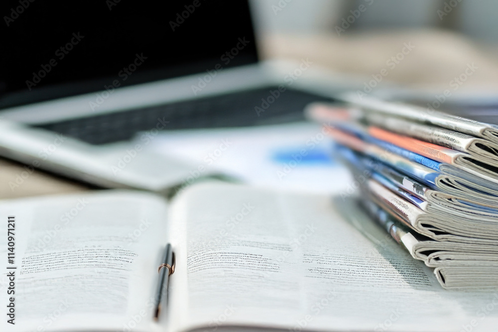 Cluttered desk with laptop, books, documents, symbolizing shift from ...