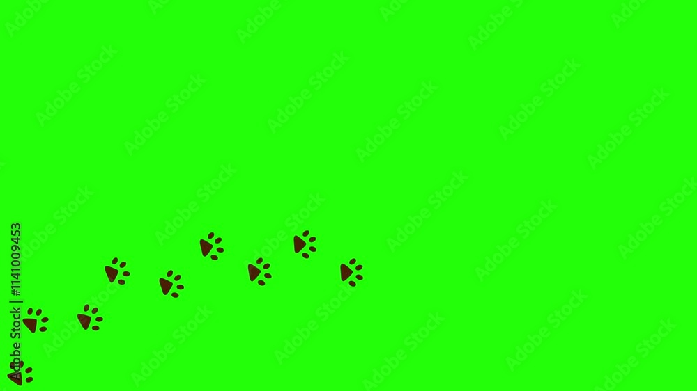 Traces of dog and cat footprints on green screen background. Brown ...