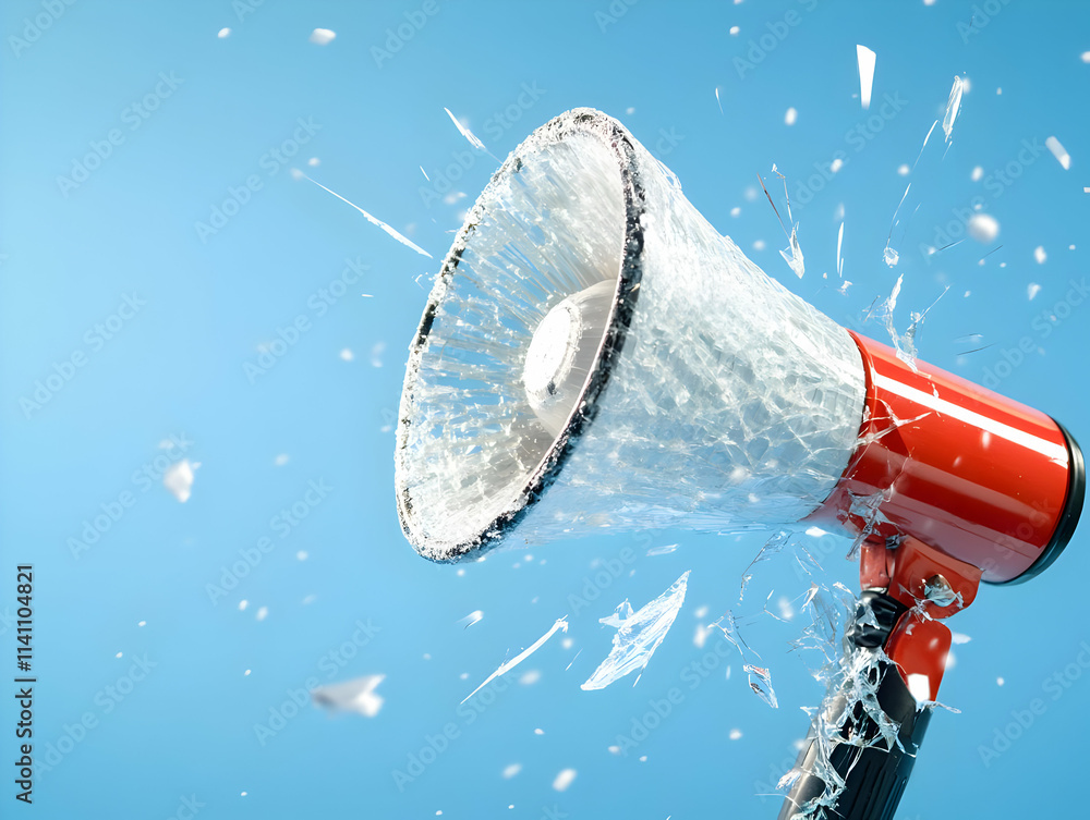 Shattered megaphone; broken communication, silenced message, destroyed ...