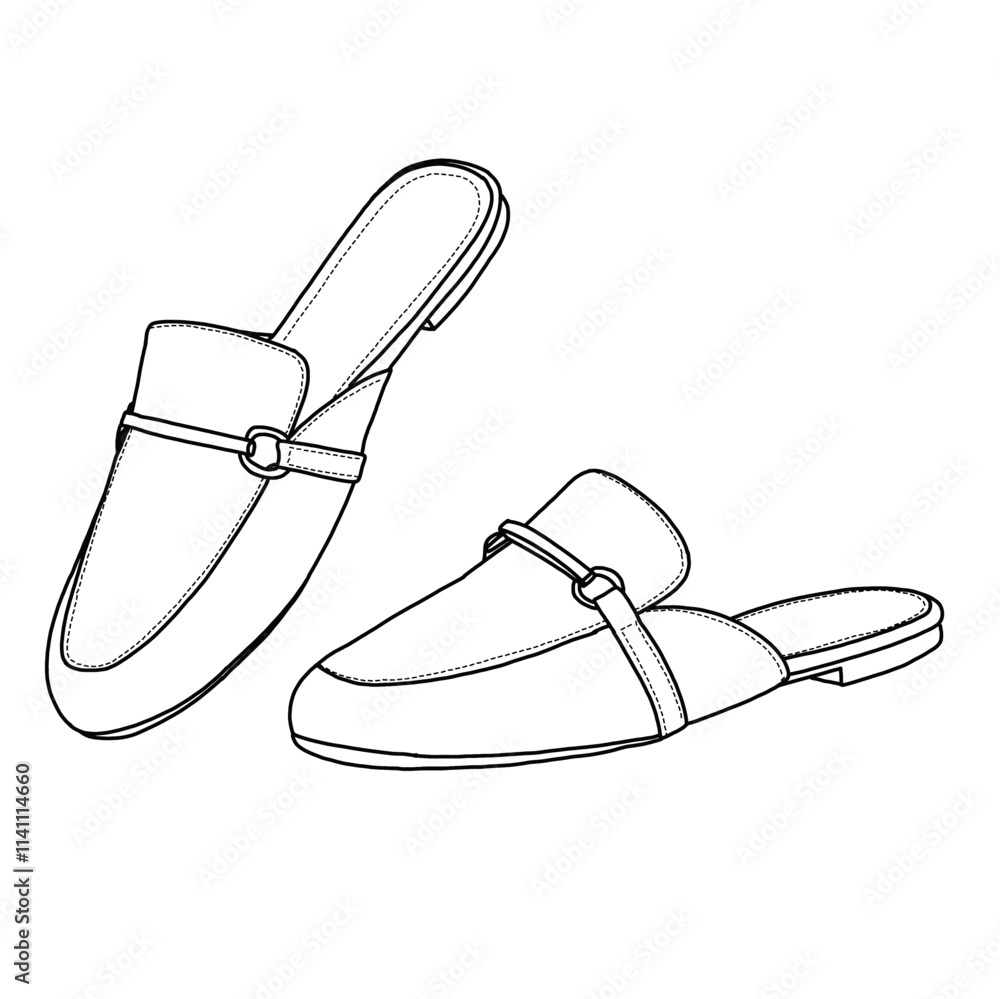 Women's Mules Flats Buckle Flats Comfortable Slip on Shoes Line art ...