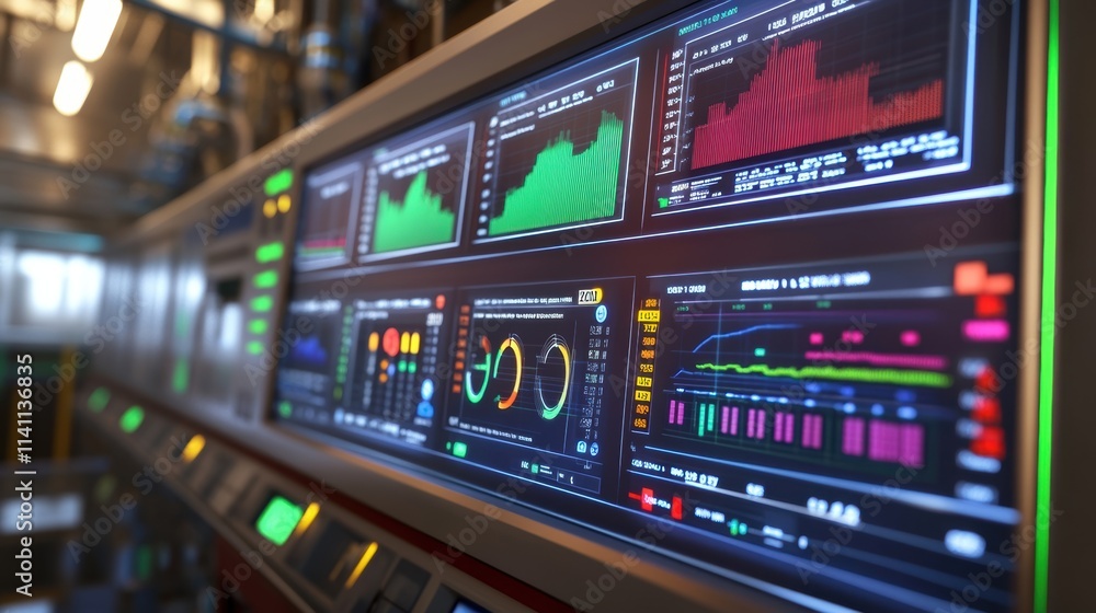 A digital dashboard filled with colorful charts and indicators that ...