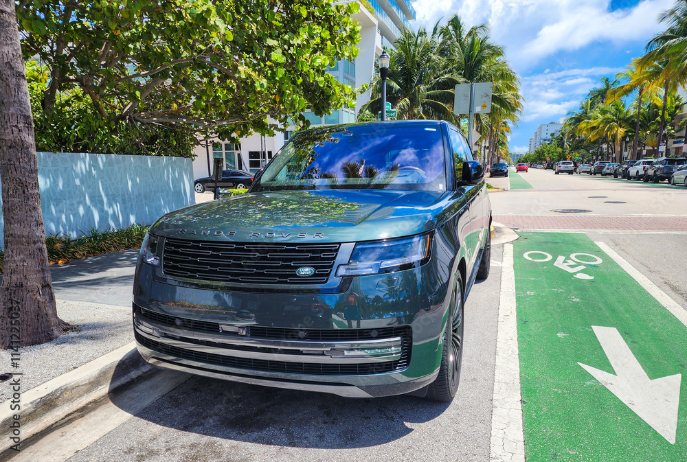 Miami Beach, Florida USA - June 8, 2024: 2024 Land Rover Defender suv ...
