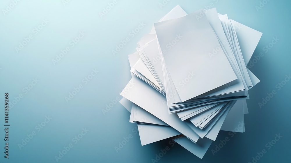Minimalist floating stack of blank A4 paper with slight bends and soft ...