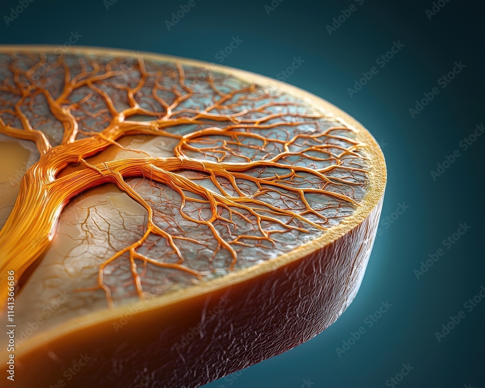 Cross-section of human liver showing bile ducts and blood vessels Stock ...