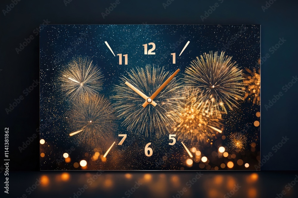 A modern clock design with a sleek metallic finish showing the time at ...