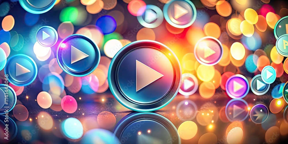 Round Play Button Icons on Transparent PNG with Bokeh Effect for ...