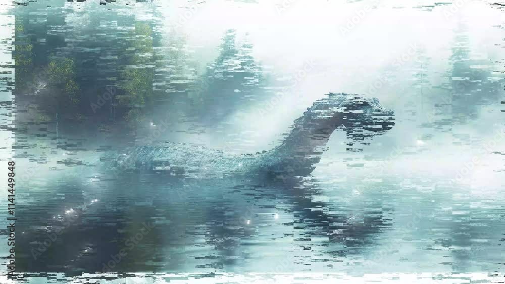 Fog envelops the lake as a legendary creature glides through the water ...
