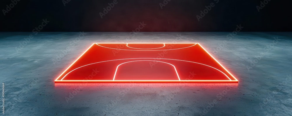 3D visualization of a glowing basketball court with animated player ...