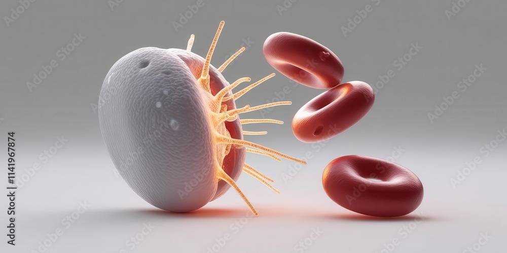 Immune system antibody prevention concept. A white blood cell engaging ...