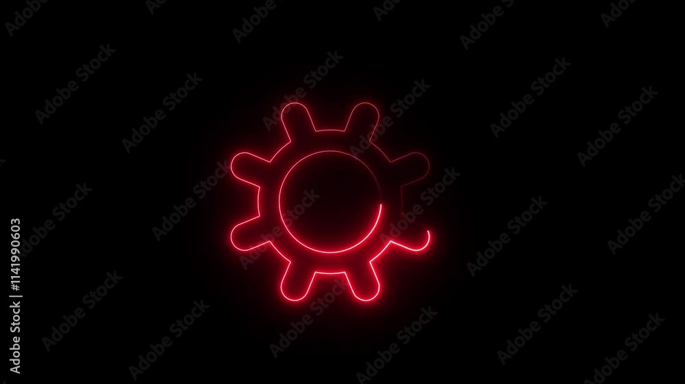 Neon gear icon cogwheel spinning, rotating, on transparent background ...