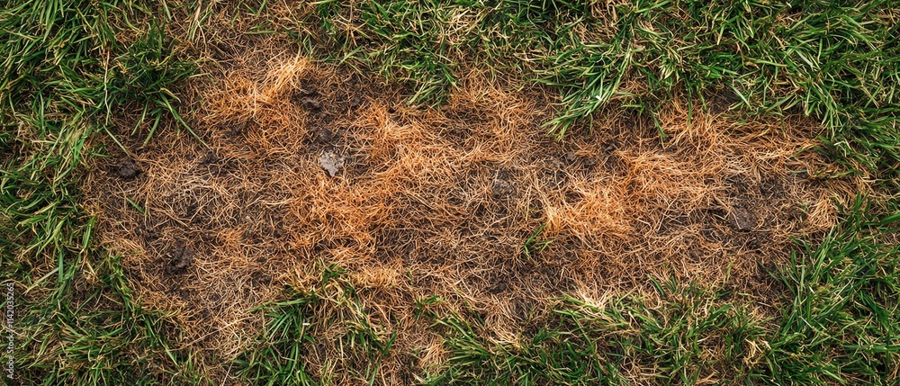 Turf with brown patches from lawn disease, grub damage and chinch bug ...