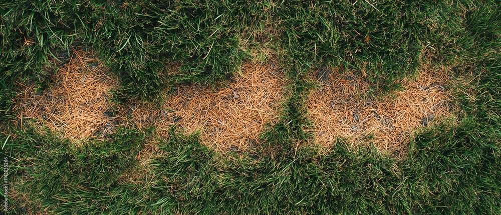 Turf with brown patches from lawn disease, grub damage and chinch bug ...