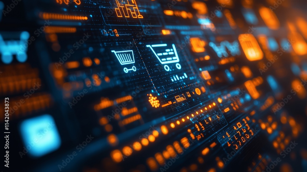 Digital retail ecosystem: A glowing hub-and-spoke diagram connecting ...