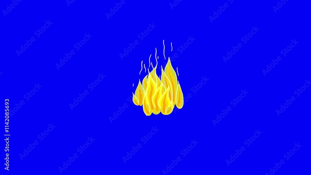 Campfire flames burning blue screen background. Cartoon fire flame ...