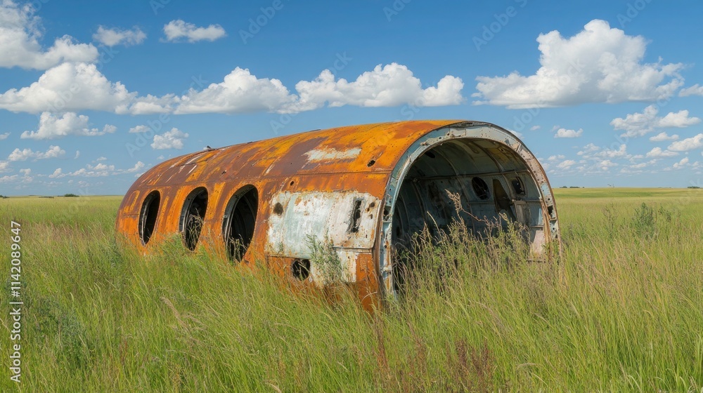 Photo & Art Print Abandoned airplane fuselage in a grassy field ...