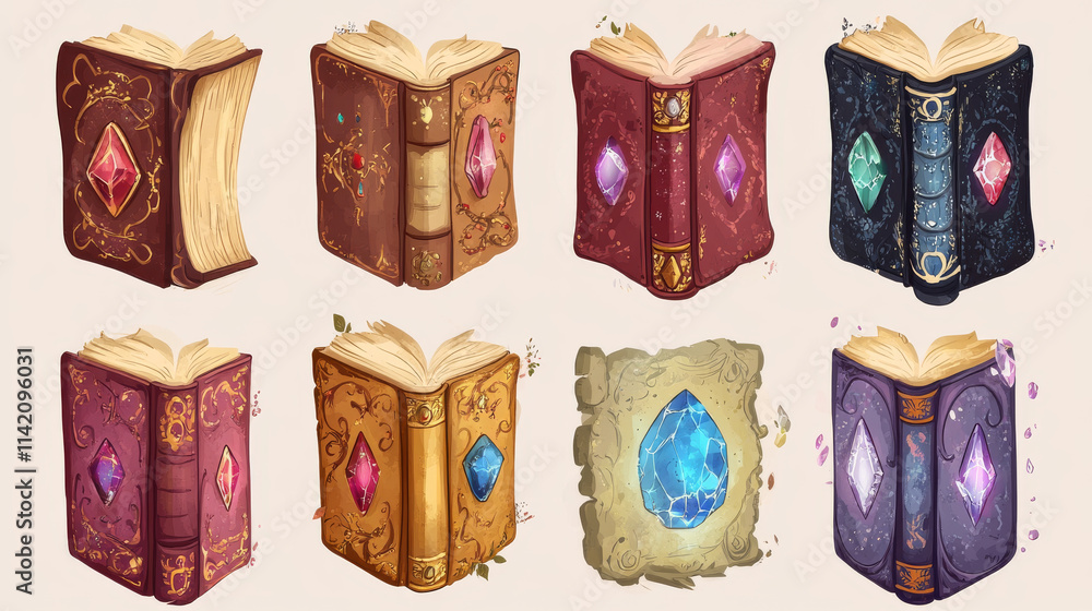 Magic book with hard cover and parchment - game level rank ui assets ...