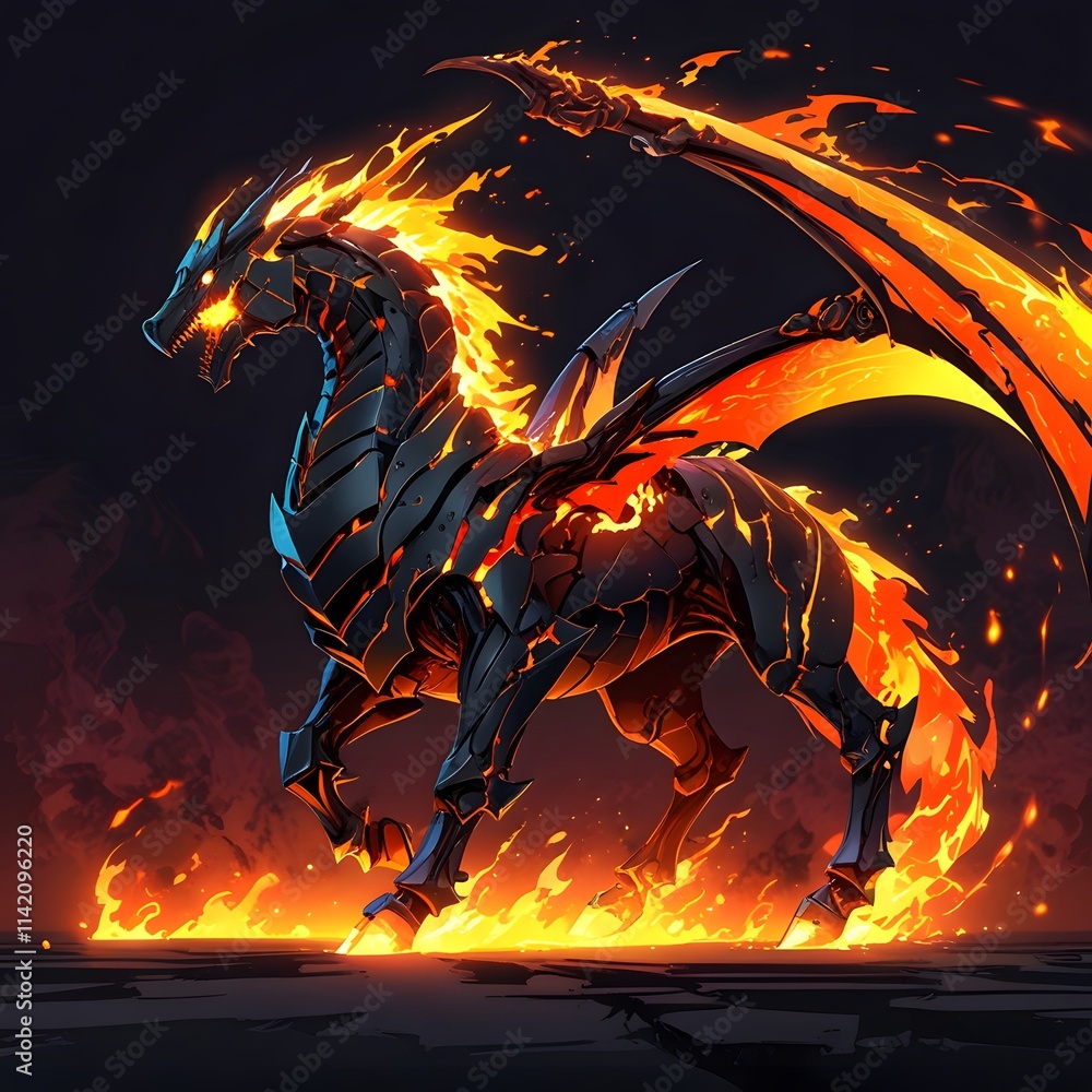 Epic dragon battle fantasy realm digital artwork fiery environment ...