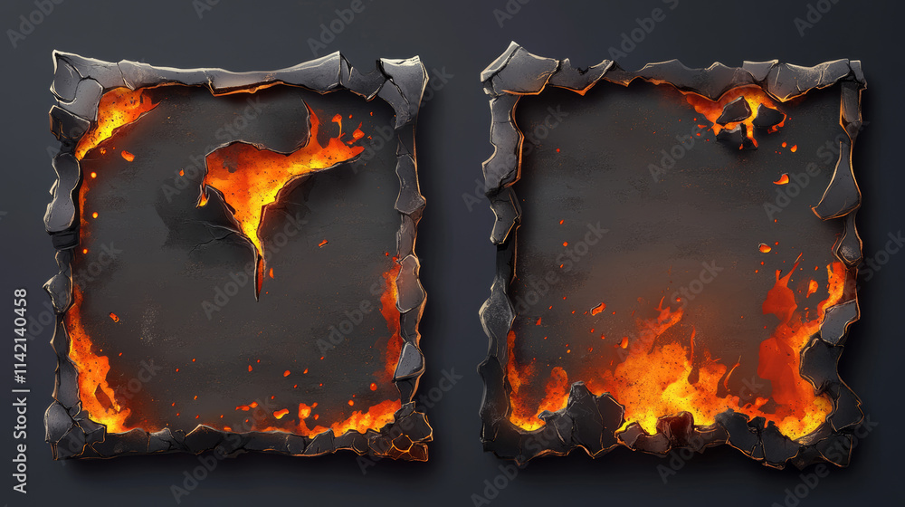 Burn paper holes and borders, burnt page with smoldering fire on ...