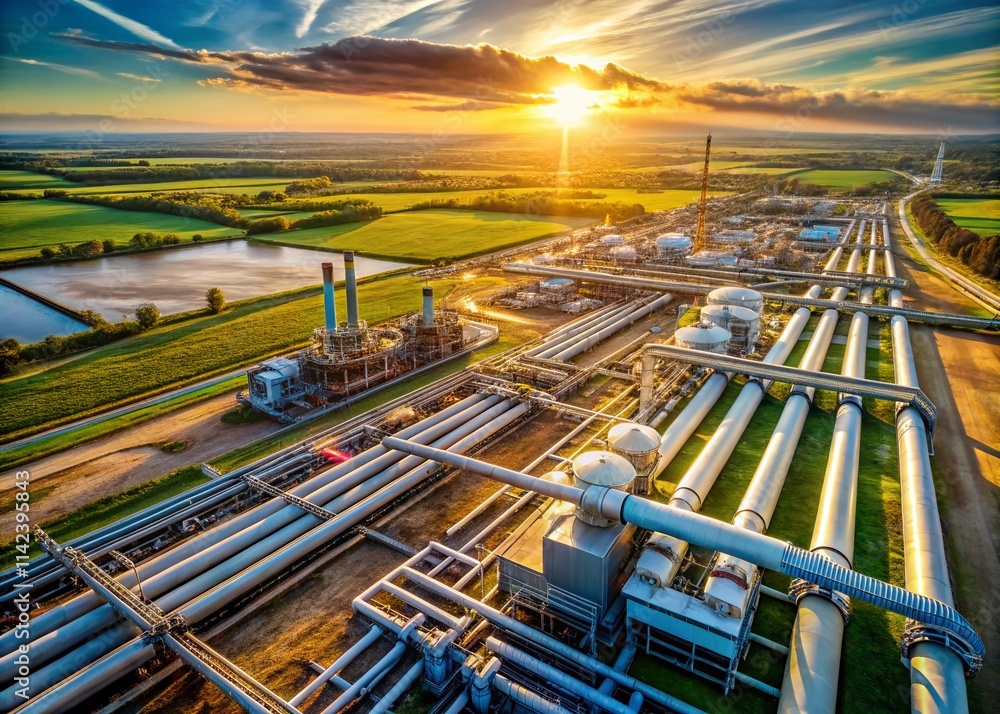 Aerial View Gas Pipeline Infrastructure: High-Resolution Drone ...