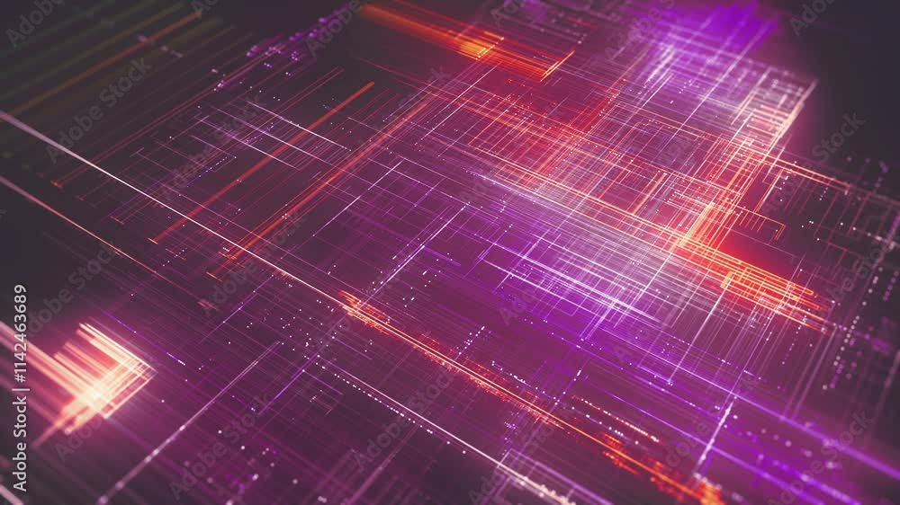 Advanced 3d Technology Digital Neon Grid/ Animation of an abstract ...