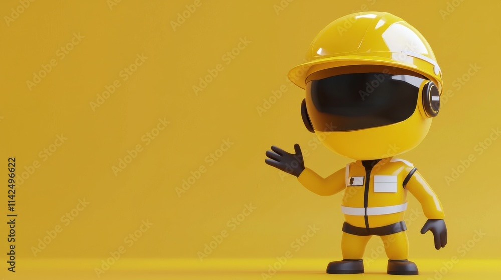 Animated safety figure in ppe workplace setting 3d model bright ...