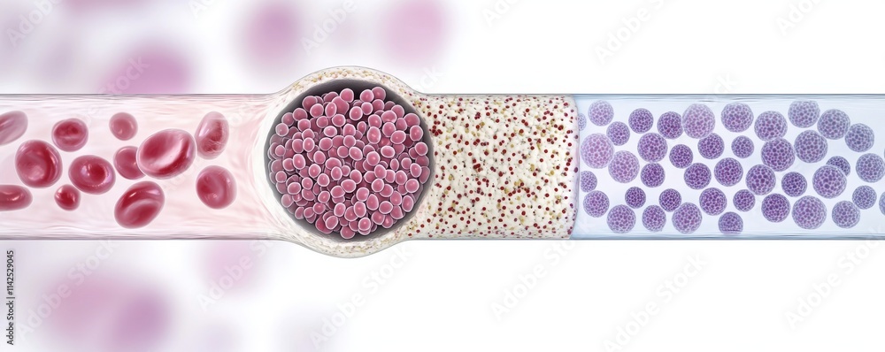 A detailed illustration showing various blood cell types, including red ...