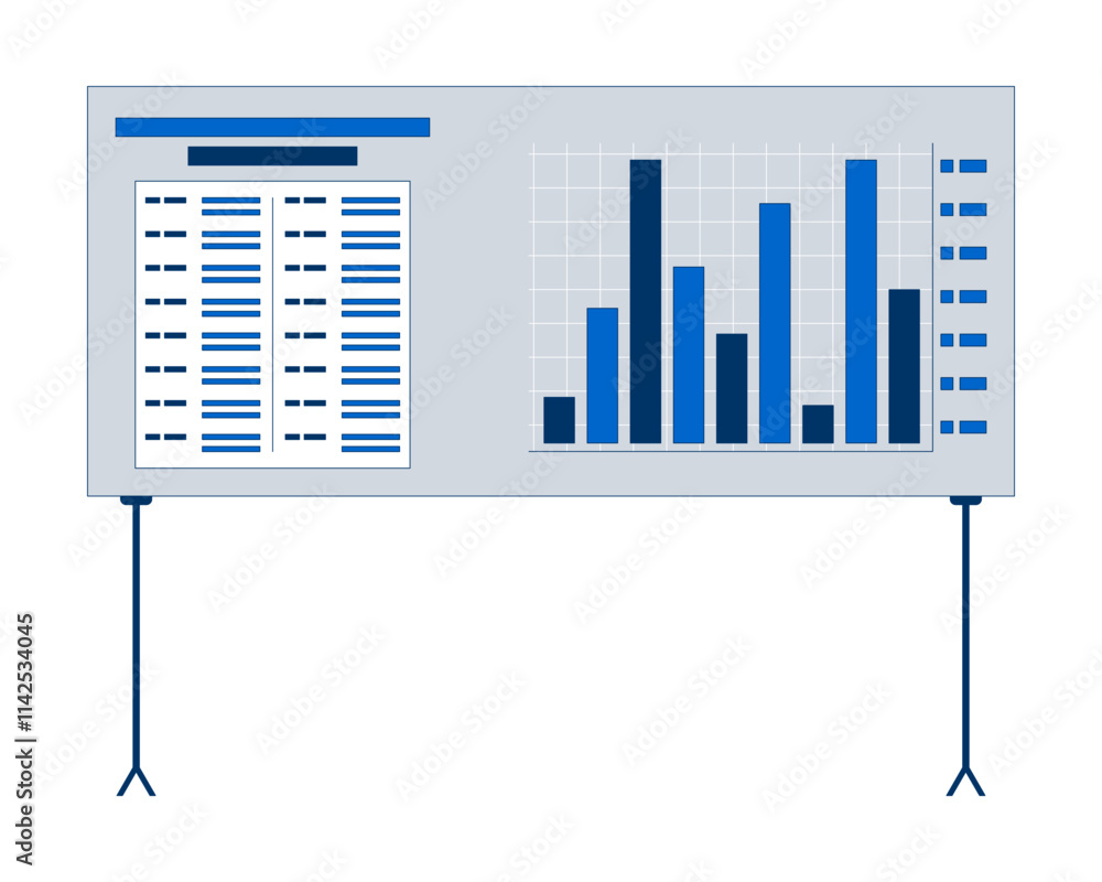 Presentation board with bar chart 2D cartoon object. Seminar data ...