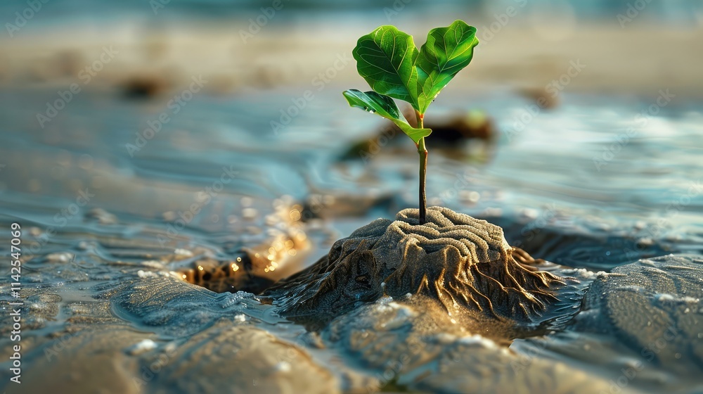 a plant's roots digging deep into the sand, anchoring its growth Stock ...