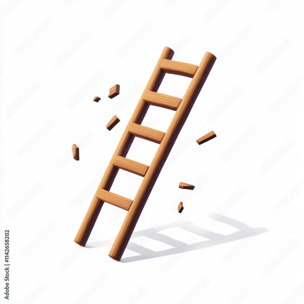 A 3D icon of a broken ladder, simple, sharp design with shadows ...