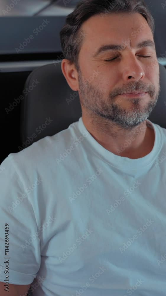 Scared Male Passenger Looking Out The Window Airplane. Man having a ...