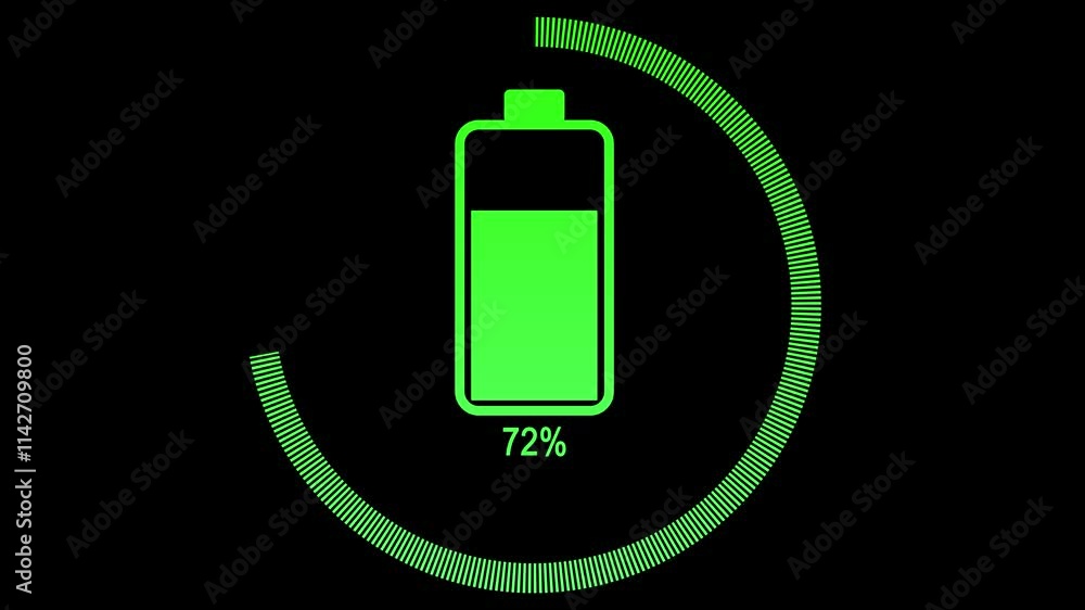 Battery icon displaying charge level black background. Wireless charger ...