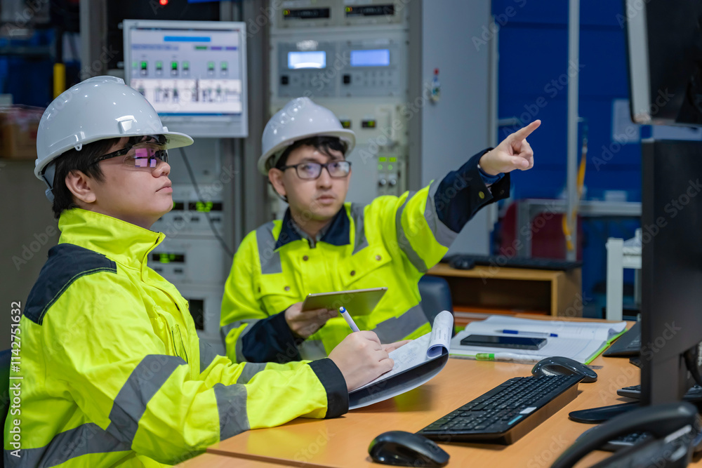 Engineer working at control room in the factory,Manager control system ...