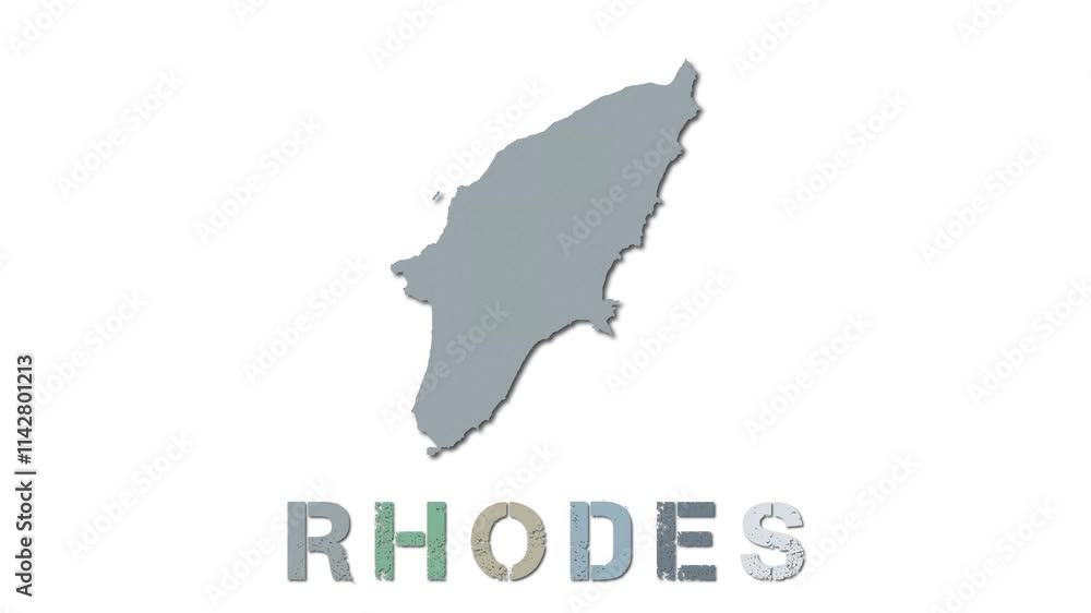 Rhodes map with paper regions. Animated island map growing from regions ...