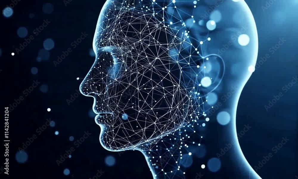 robot human head technology future low poly wireframe side view ai ...