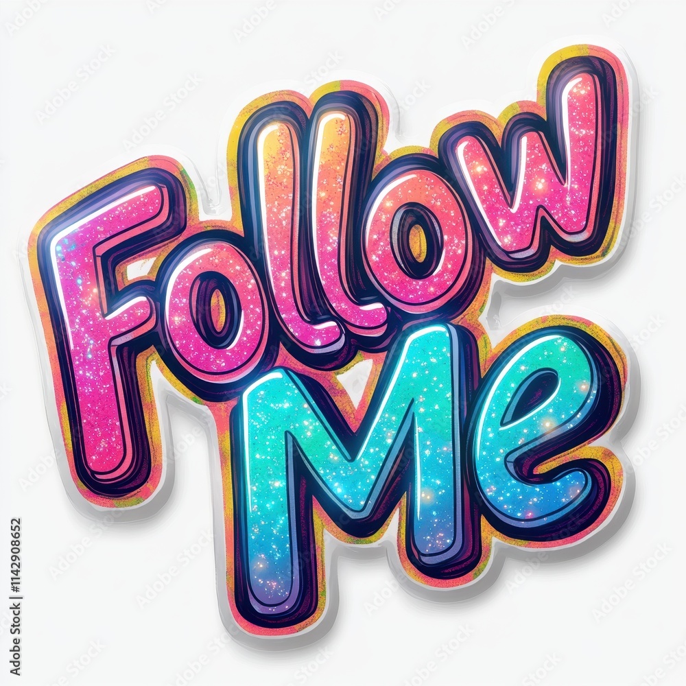 Bright glowing neon Follow Me text in colorful gradient letters with ...