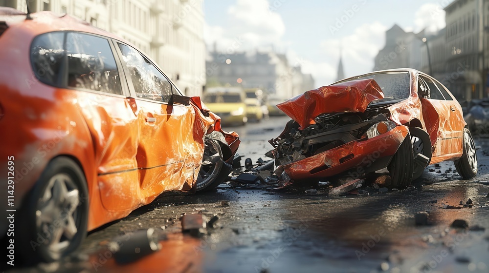 realistic depiction of a severe car accident with two vehicles badly ...