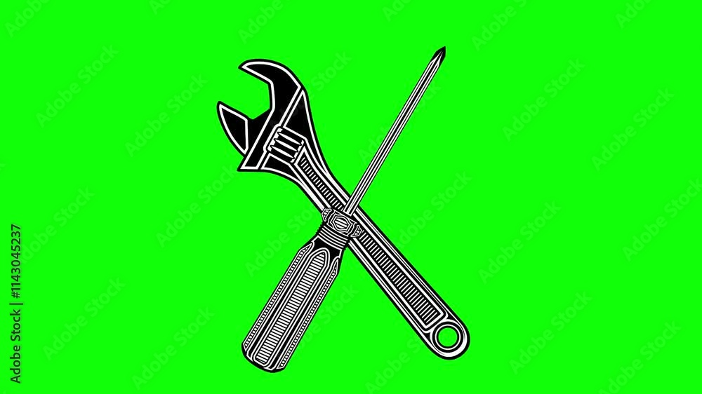 crossed screwdriver and adjustable wrench animation. Maintenance wrench ...