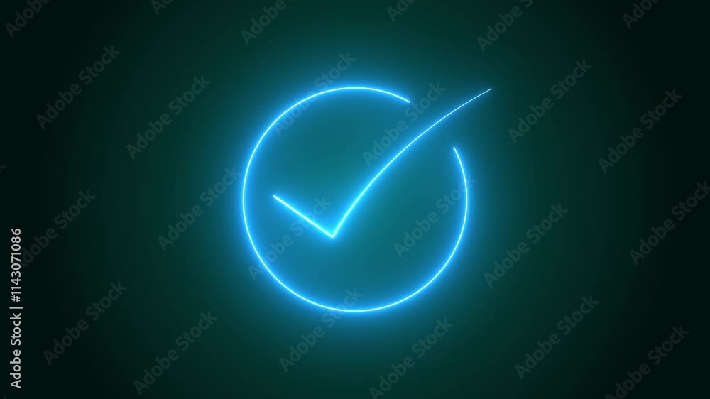 neon blue color check mark icon animation with gradient background ...